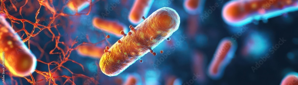 Microscope image of genetically engineered bacteria, displayed on a ...