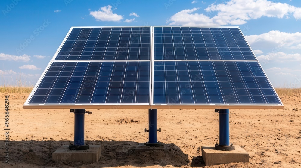 Solar water pump panel installed in a remote area, powering an ...