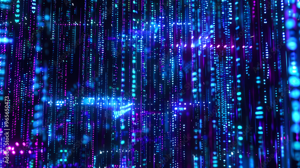 digital artwork that features lines of computer code cascading down in ...