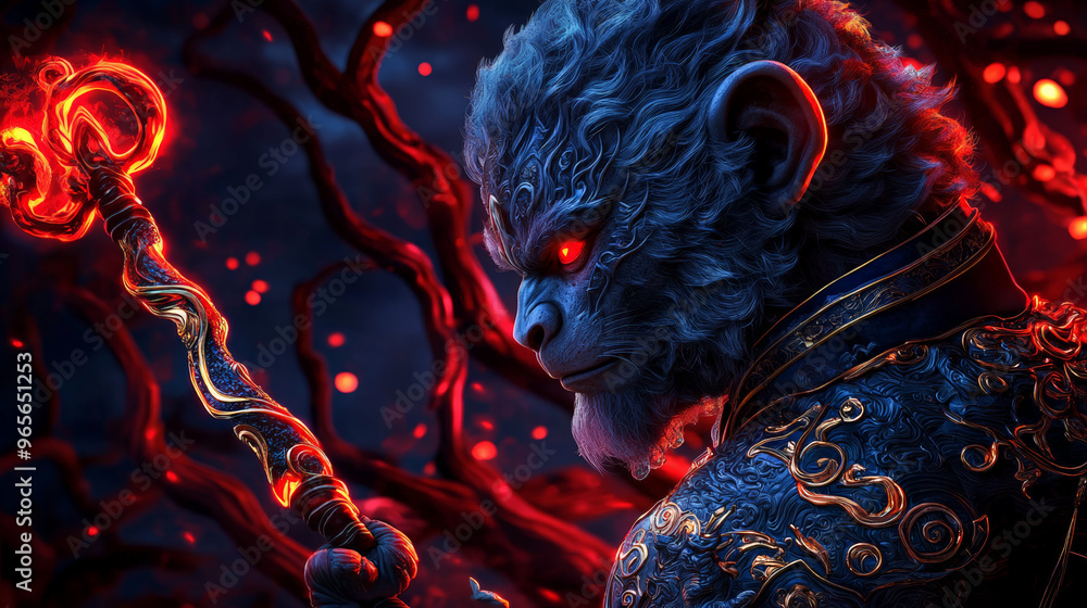 Wukong The Monkey King in the Underworld, confronting dark spirits and ...