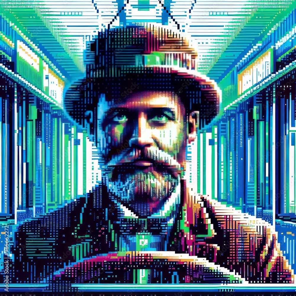 Ascii Art x Vibrant Glass The tram driver’s close up is render Stock ...