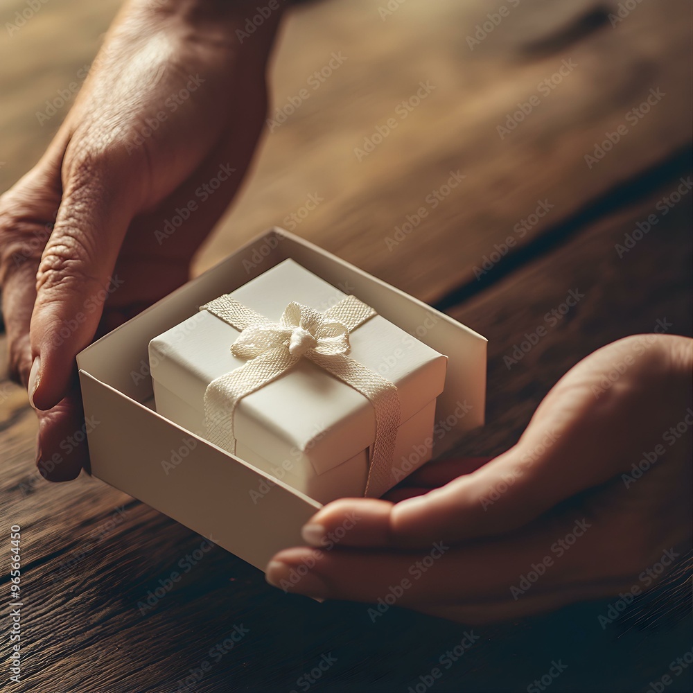 Hands Opening a Gift Box with a White Ribbon Stock Photo | Adobe Stock