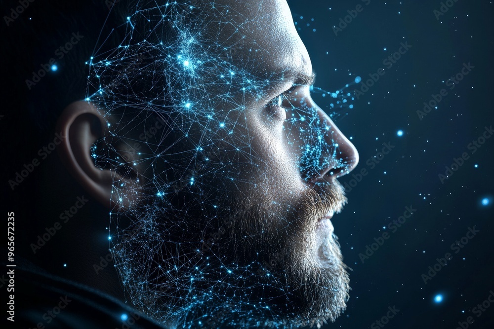 Digital art showing a part of human head surrounded by an intricate ...