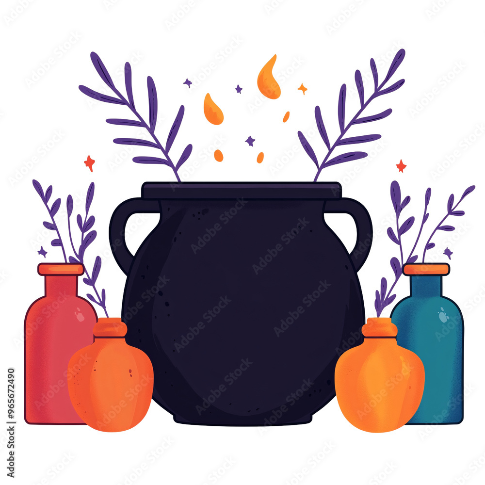 Witch's Cauldron Halloween Clipart Magical Ingredients Potion Bottles ...