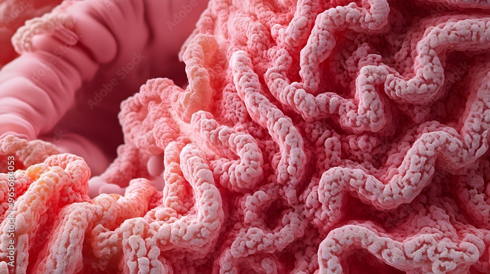 19. "3D render of the human small intestine focusing on villi and ...