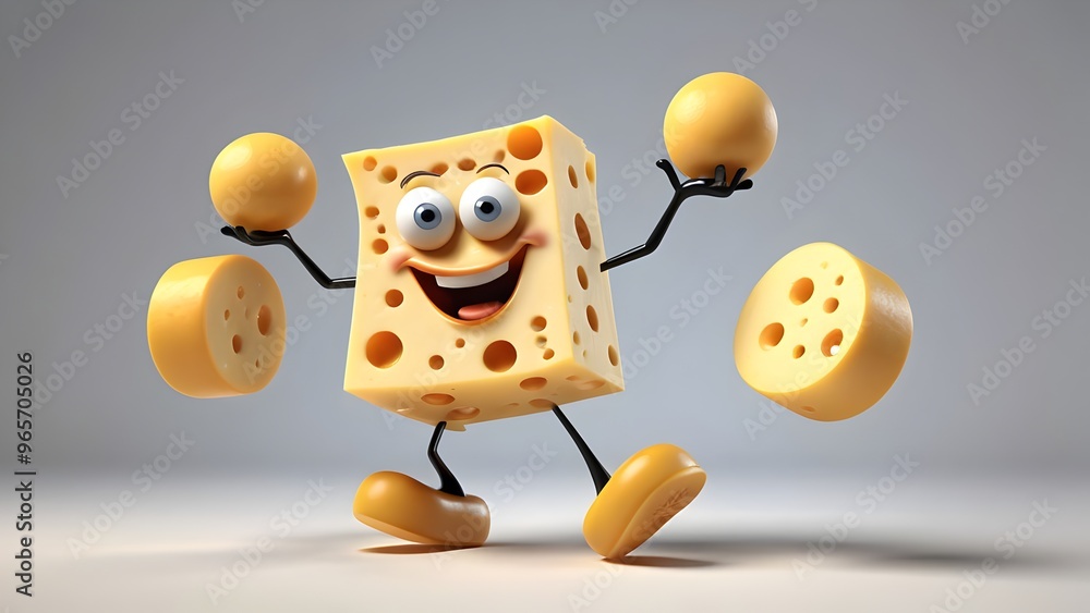 cheese character could be juggling wheels of cheese, struggling to keep ...