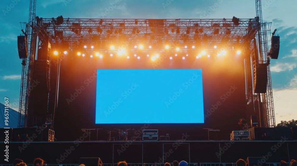 Stage modern rigging large outdoor concert with beam lights sound ...