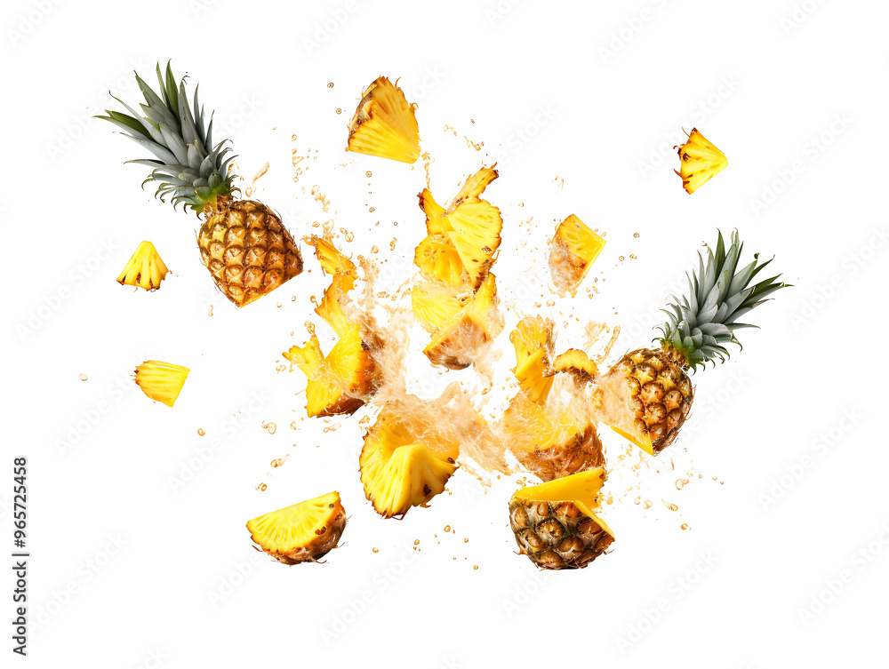 Falling Pineapple slices isolated on Transparent background, full depth ...