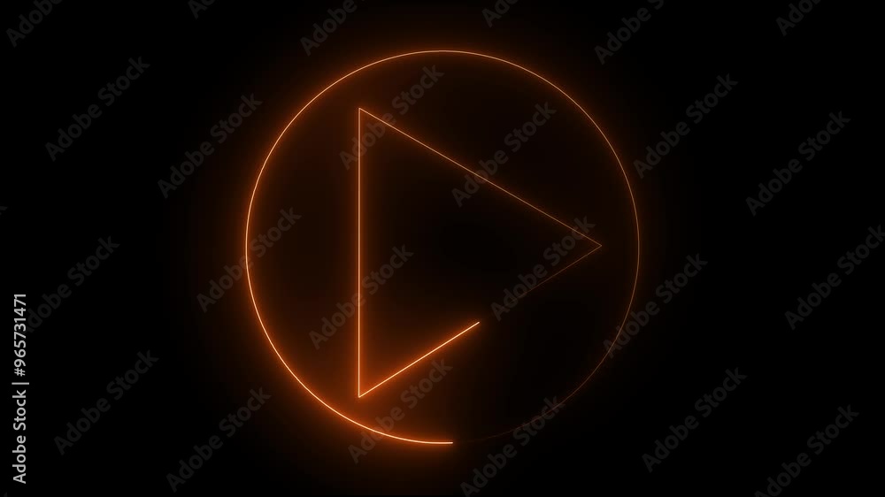 Neon glowing Play button animation on black background. Play button ...