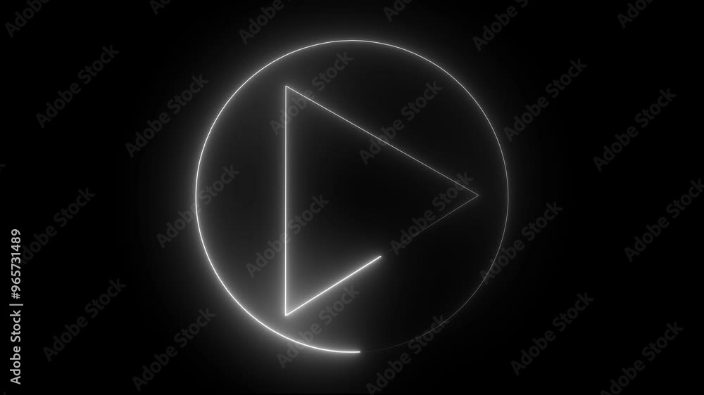 Neon glowing Play button animation on black background. Play button ...