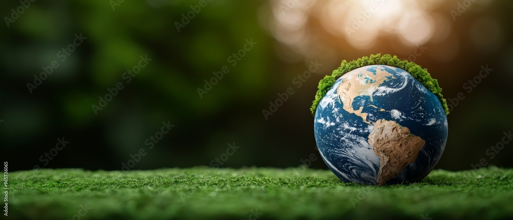earth globe with grass, green nature background, sustainable ...