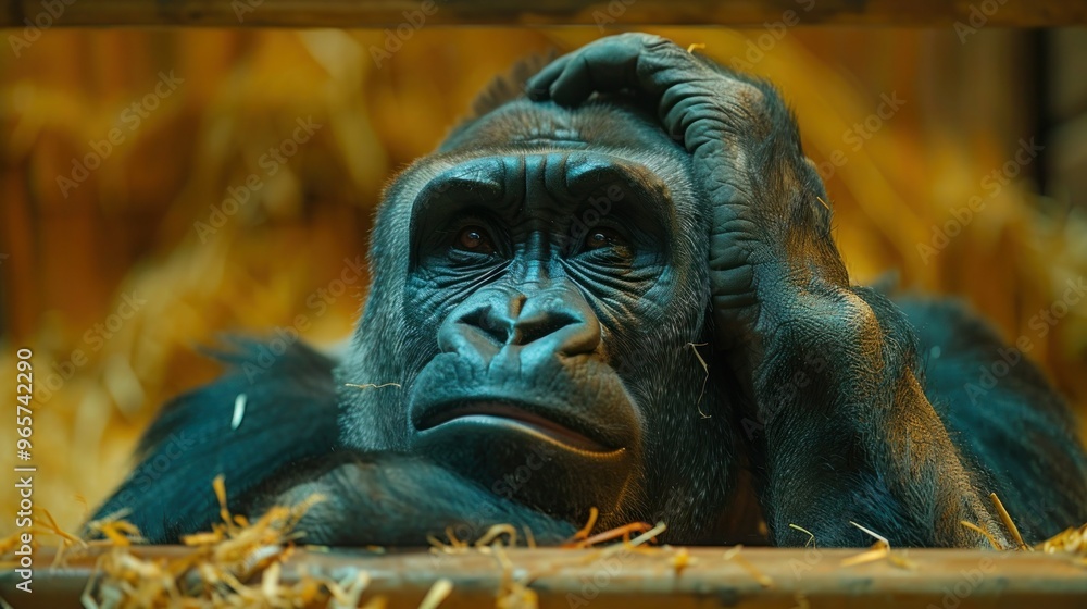 Stressed-out Gorilla: A Funny Ape Lying in Zoo with a Headache ...