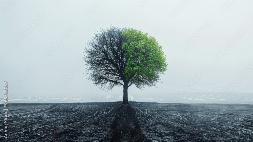 Half Dead Tree: Symbol of Hope and Renewal in Nature Stock Photo ...