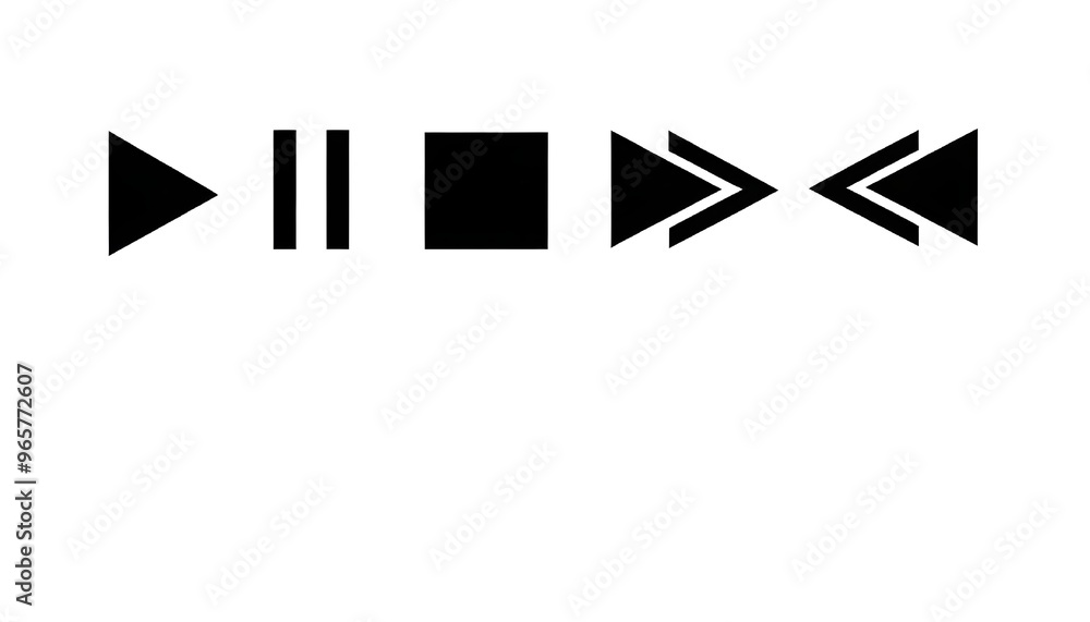 media play, pause, stop, fast forward, rewind symbols on a plain white ...