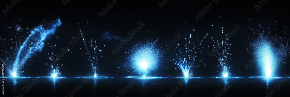 Blue sparks of welding, firework petard flare, sparklers or iron ...