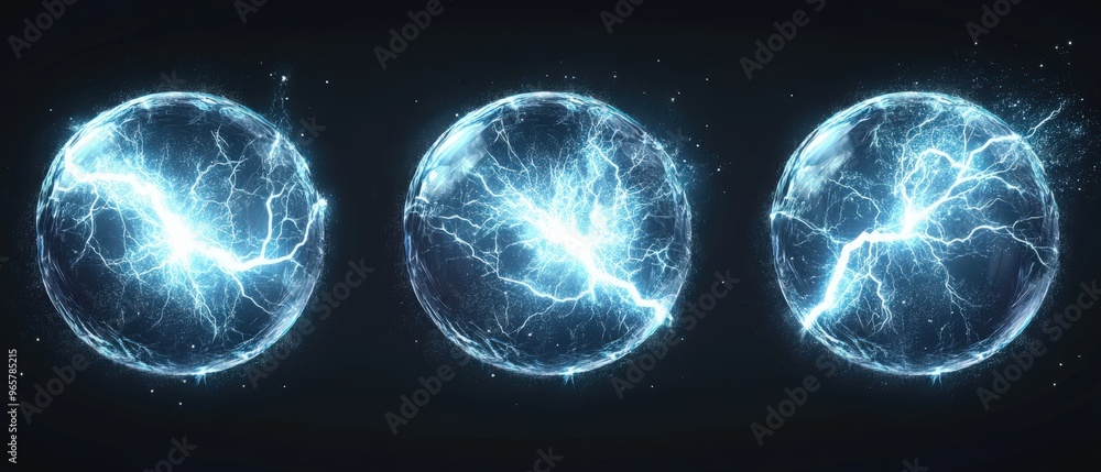 Electric lightning balls, energy burst effect with light bolt. Abstract ...