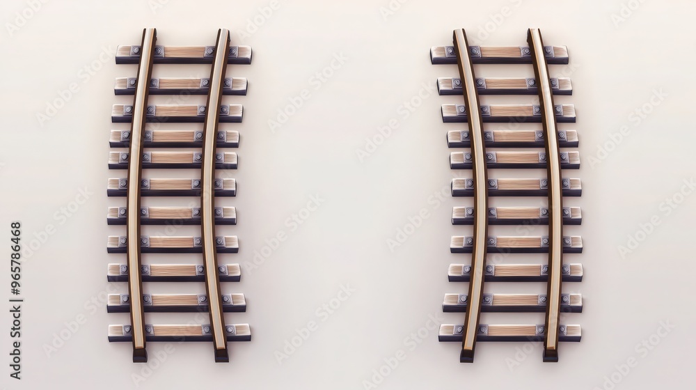 Train track, straight and turn railway in top and perspective view ...