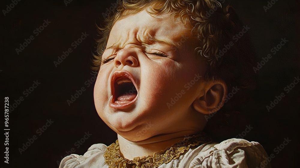 Crying Baby Portrait in Classic Renaissance Style with Dramatic ...