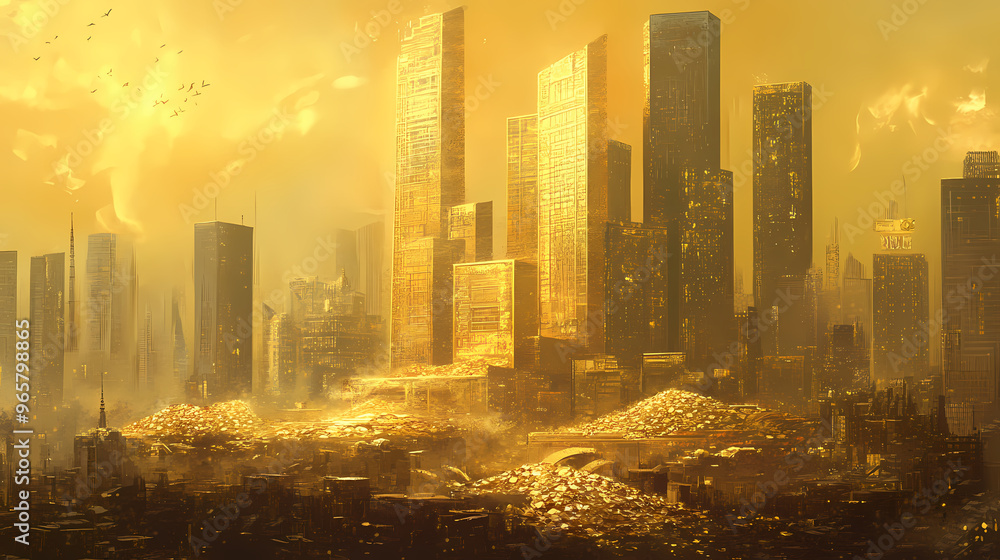 Illustrate a propaganda poster from a dystopian future where gold is ...