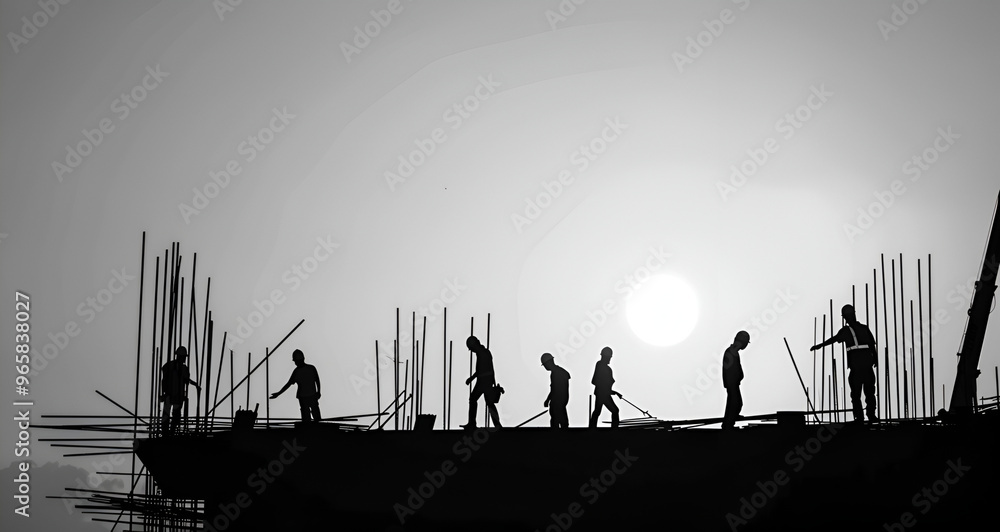 Men on construction site with retro filter, construction site, retro ...