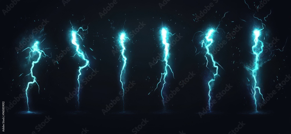 Lightning bolt hit into ground vfx effect. Blue electric or magic ...