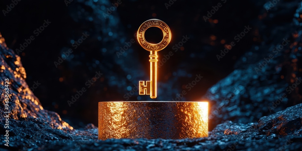 Golden Key in Ocean Cave's Hidden Chamber Inside a hidden chamber of an ...
