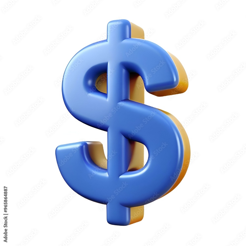 A vibrant 3D dollar sign rendered in blue and gold. perfect for adding ...