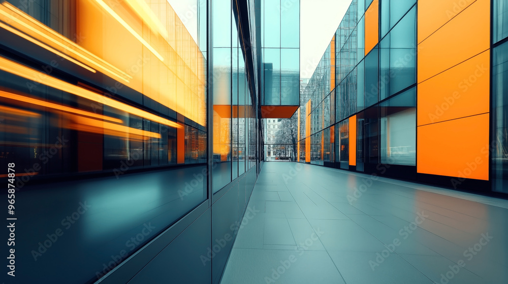 Modern architectural design featuring reflective glass walls with ...