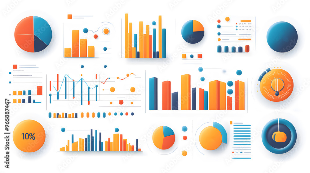 A vector illustration of business analysis graphs, showing line and bar ...