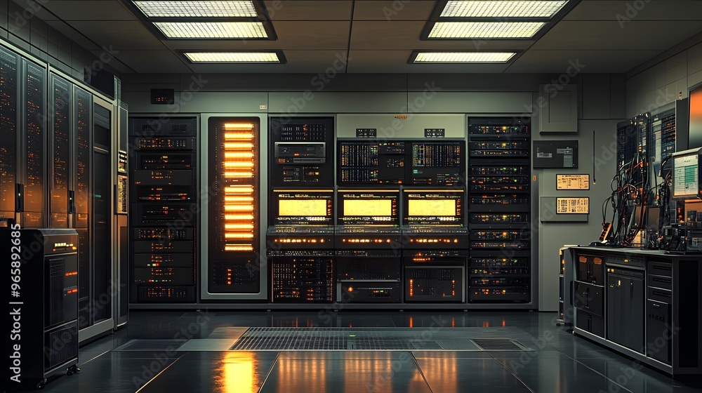Server room with advanced servers and networking equipment ...