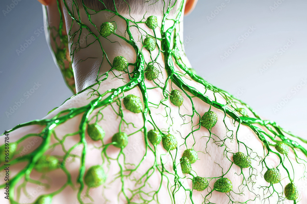 image depicts detailed representation of lymphatic system, showcasing ...