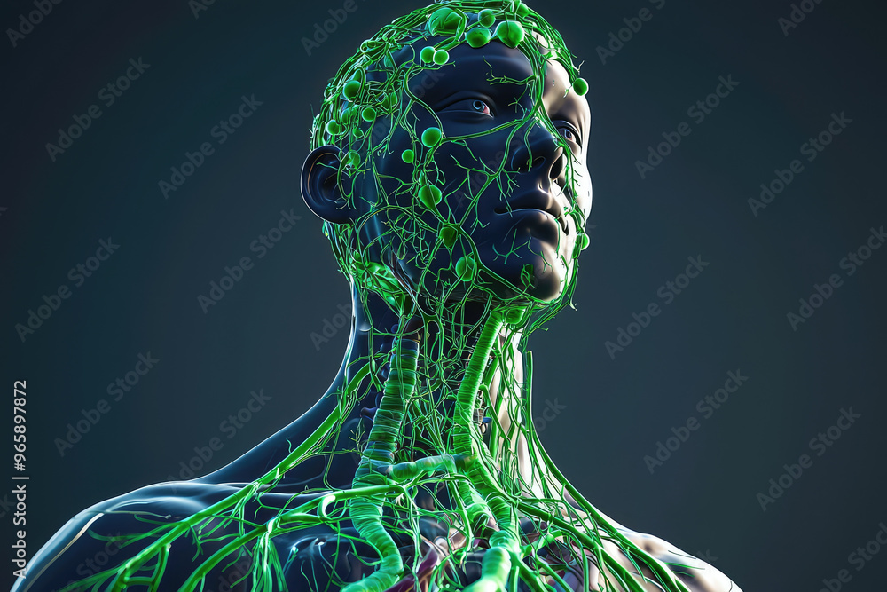 image depicts detailed representation of lymphatic system, showcasing ...