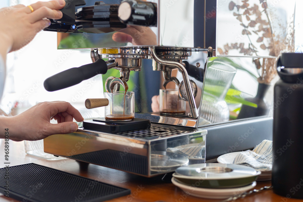 Espresso coffee extraction from coffee machine with a bottomless filter ...