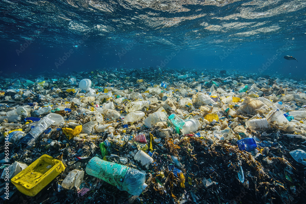 image depicts vast expanse of plastic pollution and waste in ocean ...