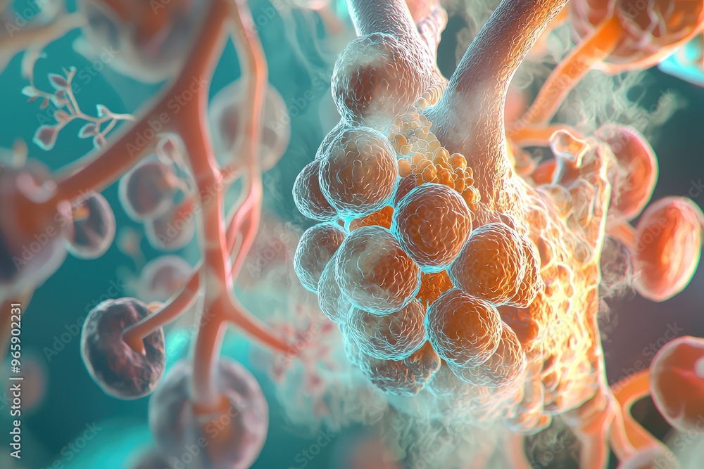 image depicts detailed view of alveoli, showcasing intricate structures ...