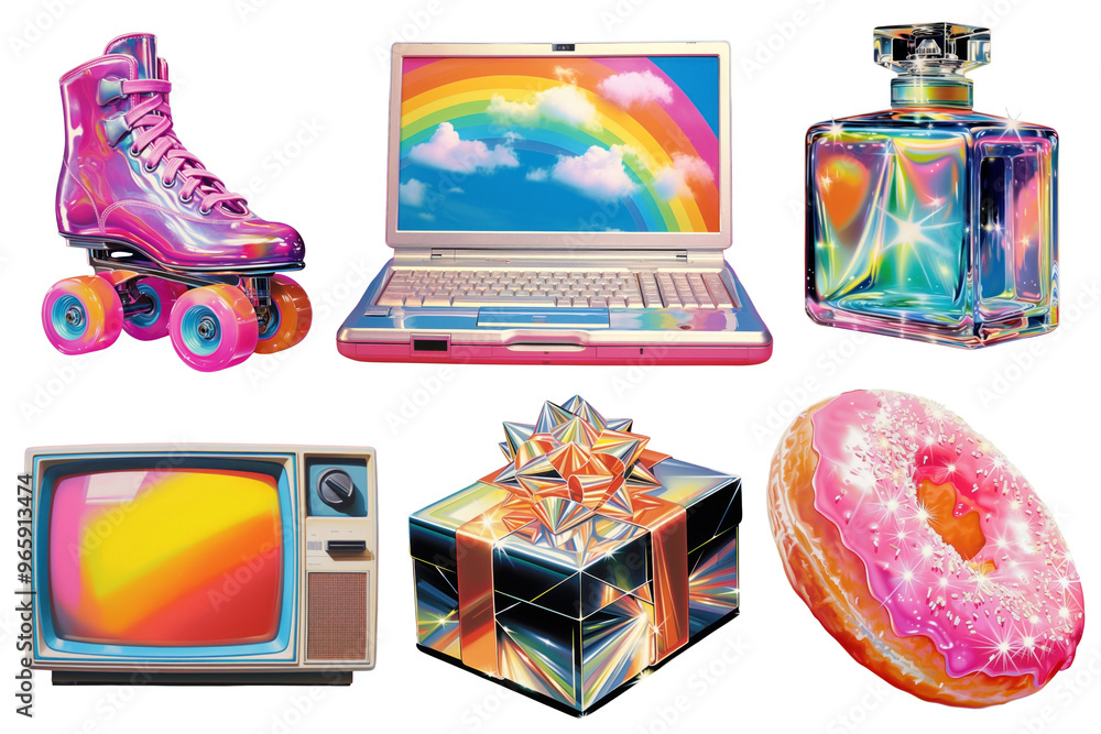 ภาพประกอบสต็อก PNG 80s airbrush pop culture element set, transparent ...