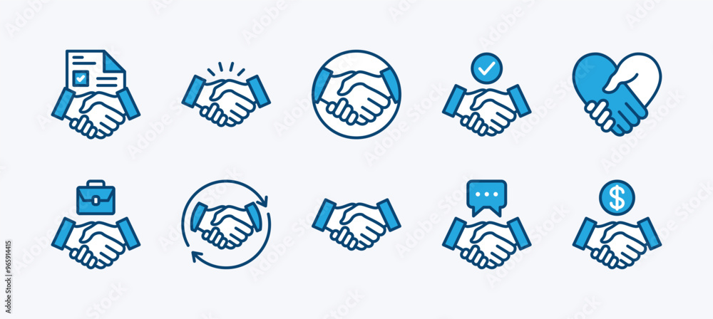 Set of business agreement icon. Containing handshake, cooperation ...