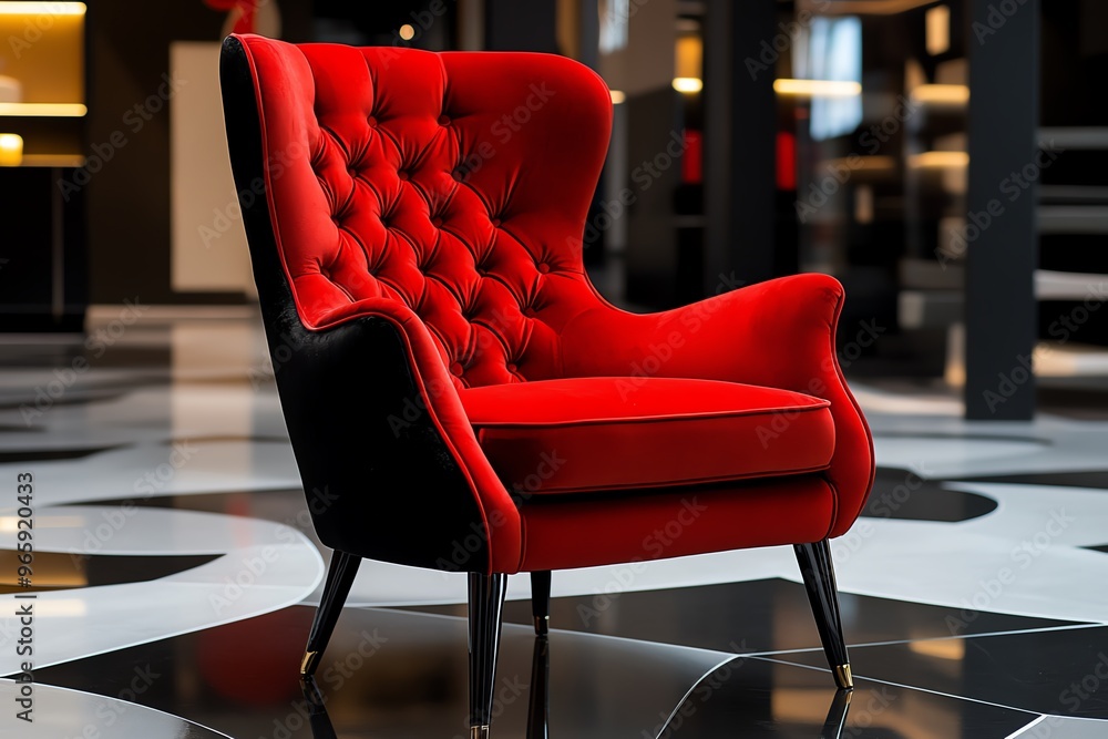 Retro chair with wingback design and plush velvet adding a touch of ...