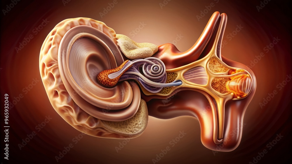 Inner Ear Anatomy Diagram Illustration Deep Brown Mood earthy Concept ...