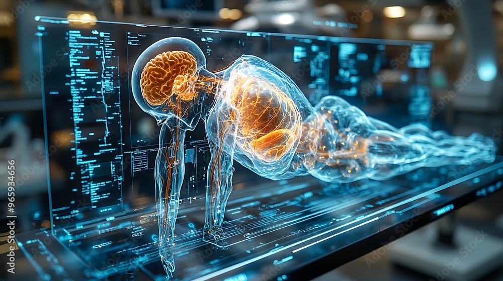 image of a diagnostic device scanning a patient's body, displaying real ...
