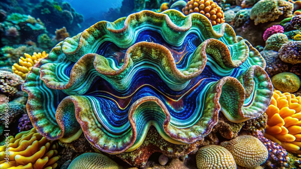 A giant clam with its vibrant mantle on display Stock Photo | Adobe Stock
