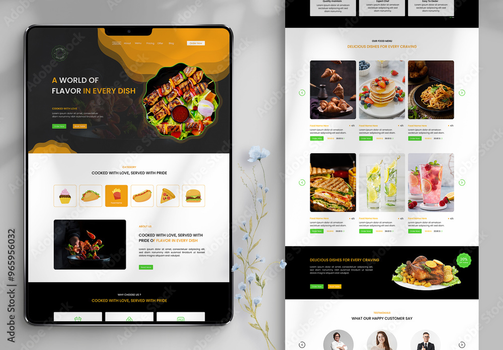Restaurant Food Website Landing Page Layout Stock Template | Adobe Stock