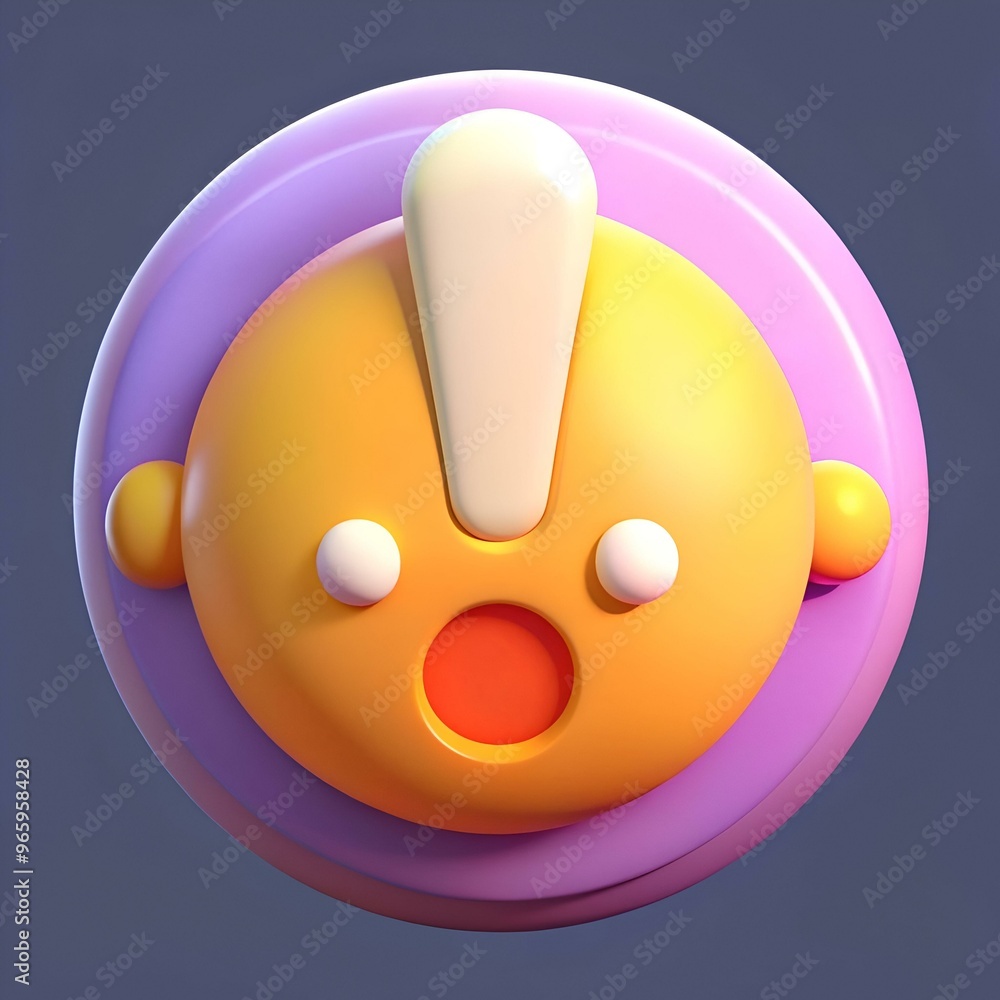 Cute 3D exclamation mark character with big eyes and a surprised ...