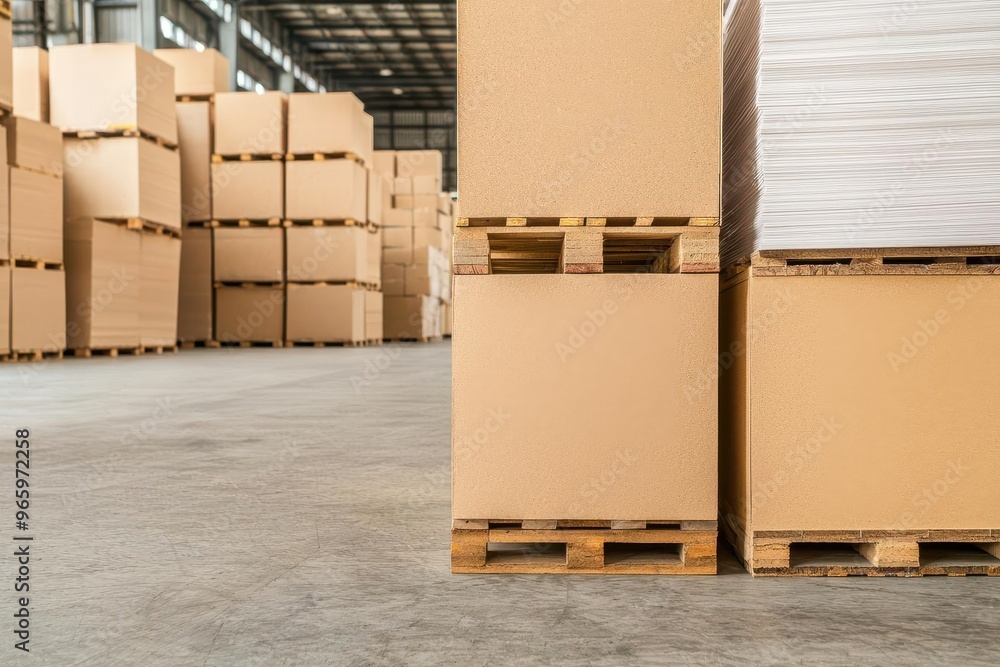 Massive warehouse filled with paper stacks ready for shipment ...