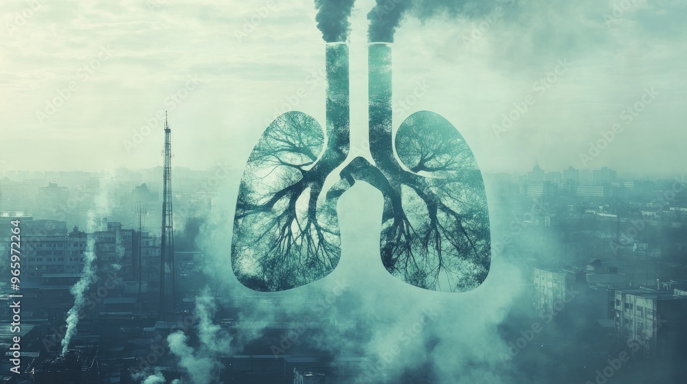 Air pollution with overlay graphics showing its negative effects on ...
