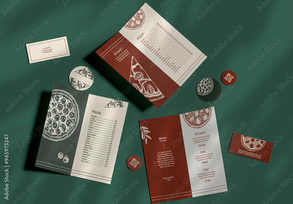 Top View of Three Menu Mockup Stock Template | Adobe Stock