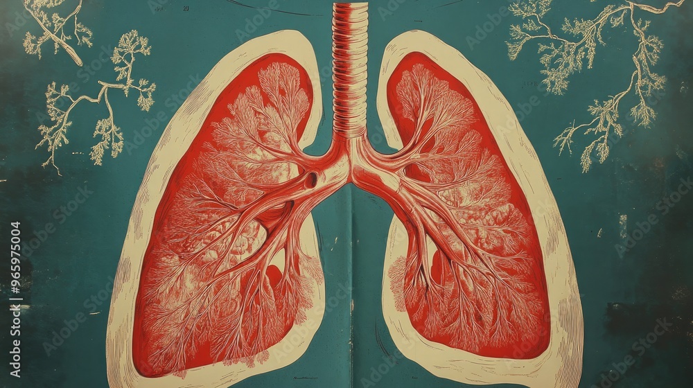 Detailed diagram of lung anatomy on a medical chart or poster. Stock ...
