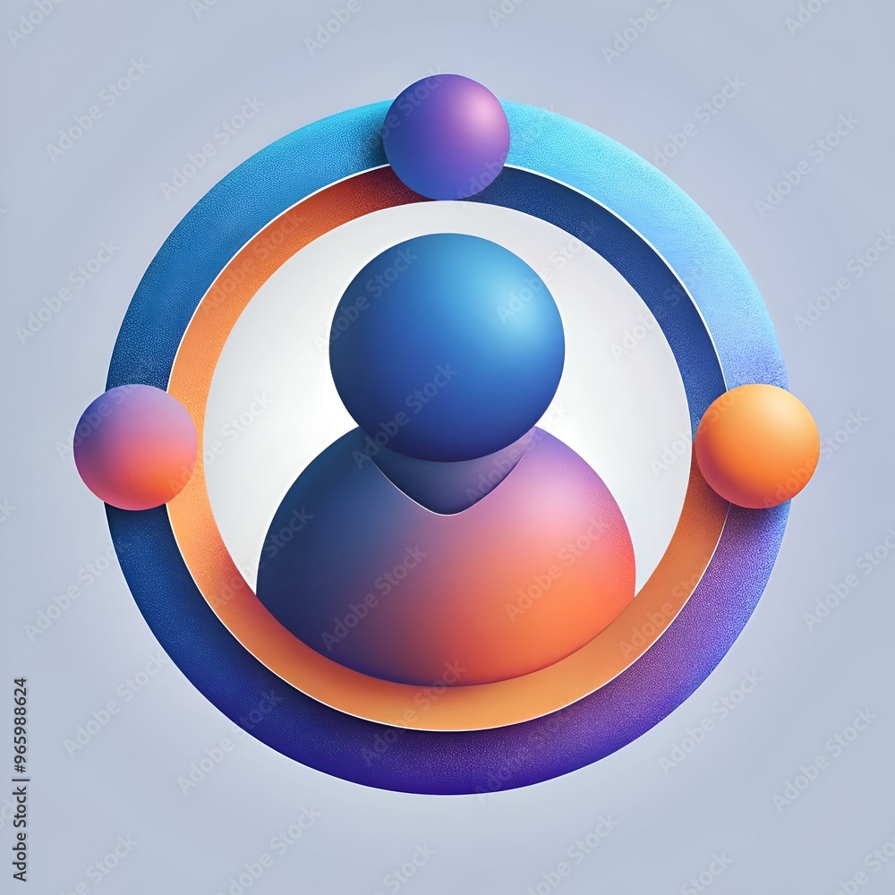 A colorful and modern 3D icon representing a user within a circle ...