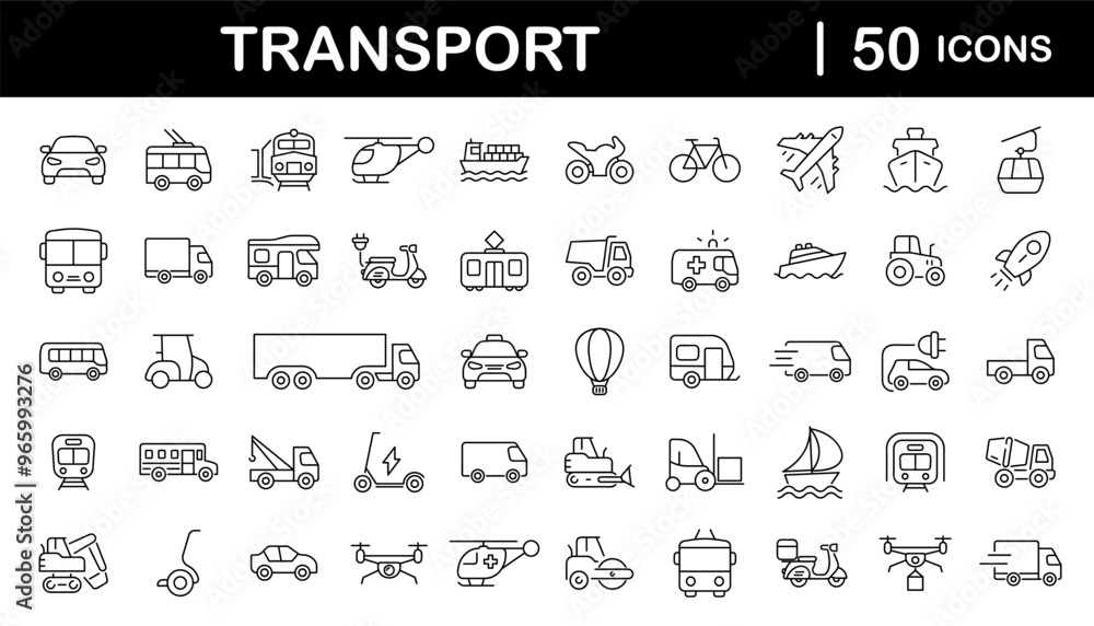 Transport set of web icons in linear style. Transport, vehicle and ...