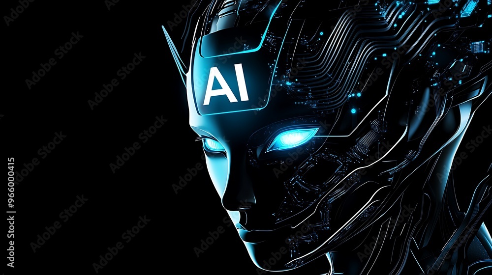 Futuristic Robot Face Vector Logo with Glowing "AI" Letters, Digital ...